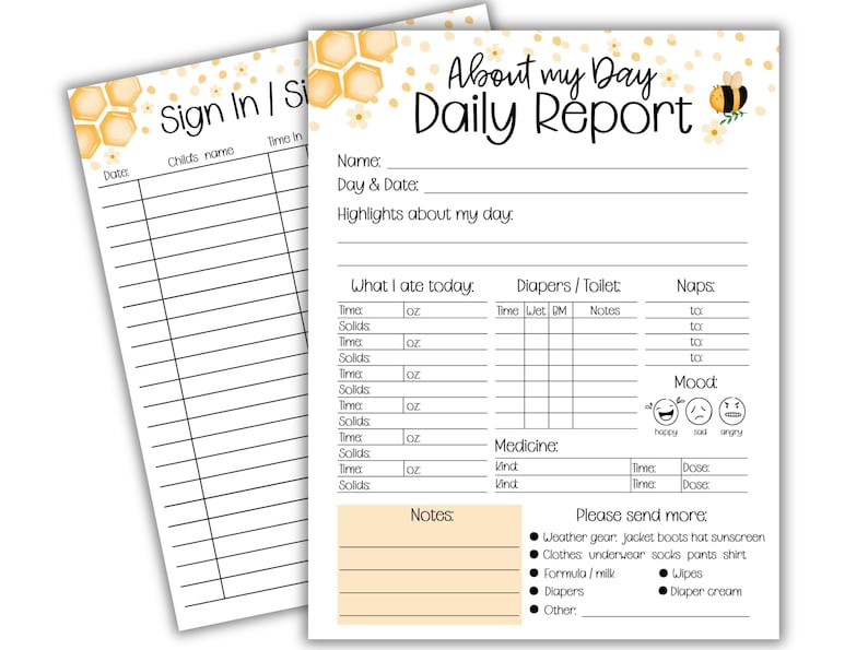 Daily Report All About My Day, Daily Log for Daycare, Preschool, Nanny ...