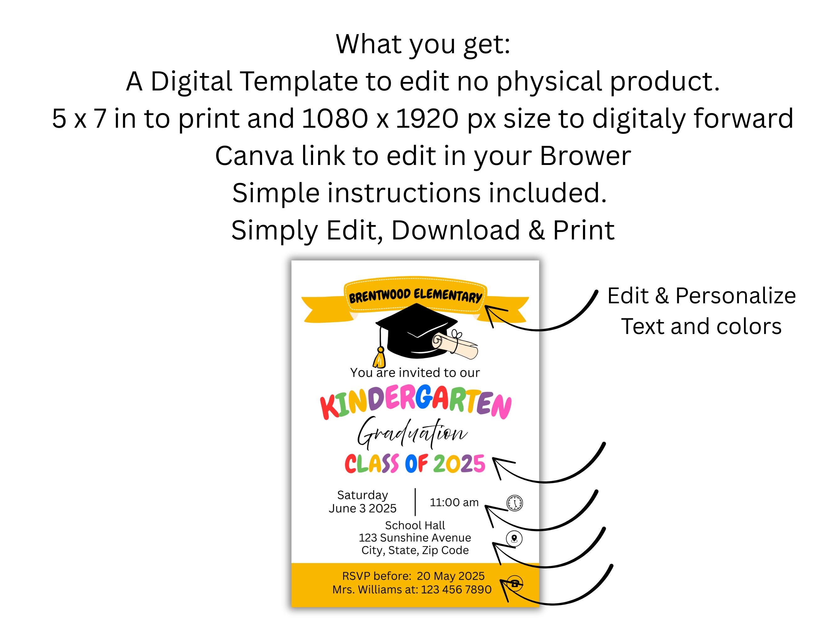 Editable Kindergarten Graduation Invitation, Last Day of School ...