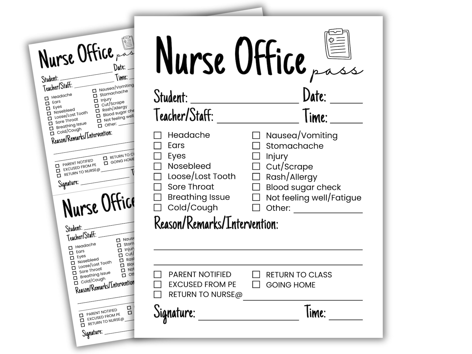 School Nurse Pass Printable: Health Office Form (PDF Download 8.5x11in ...