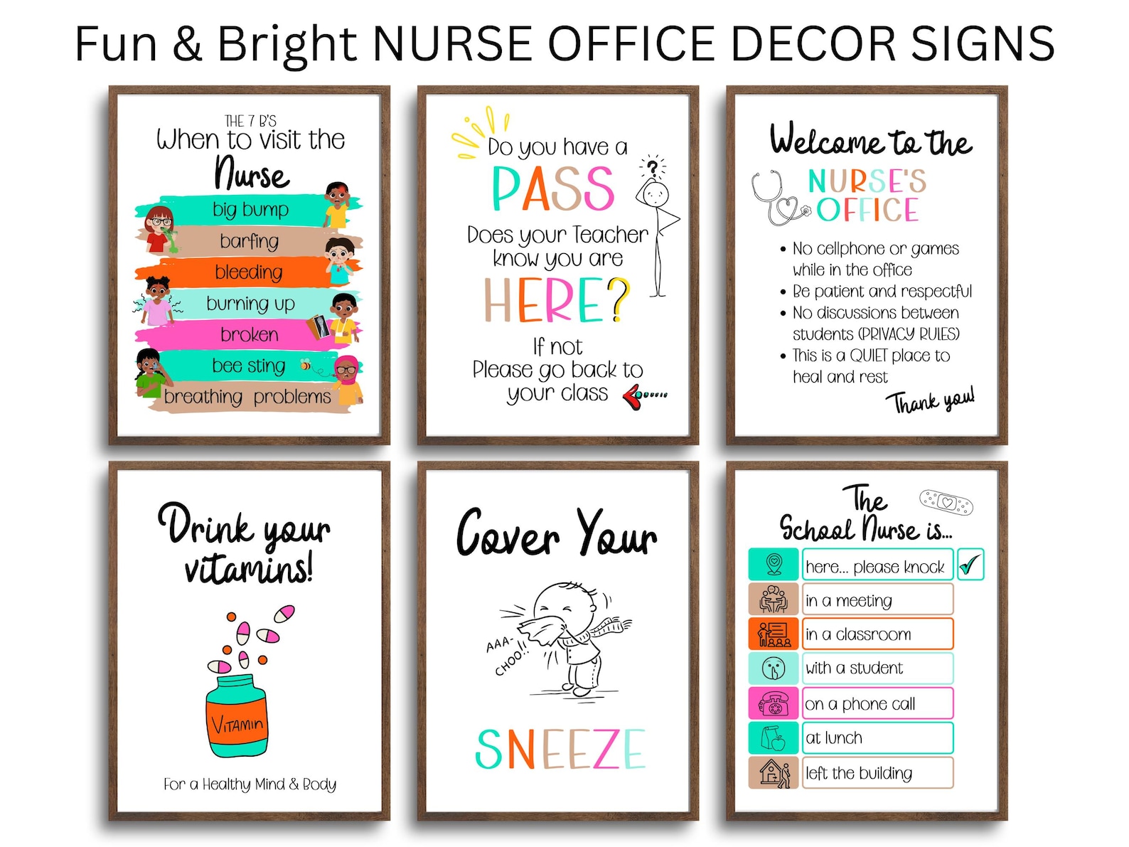 SCHOOL NURSE Office Posters, School Clinic Health Prints, Clinic Room ...