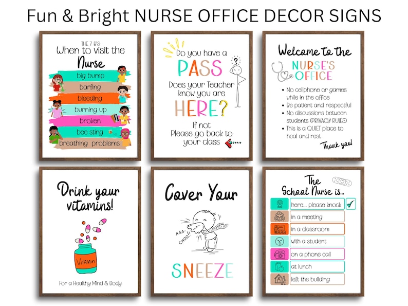 SCHOOL NURSE Office Posters, School Clinic Health Prints, Clinic Room ...