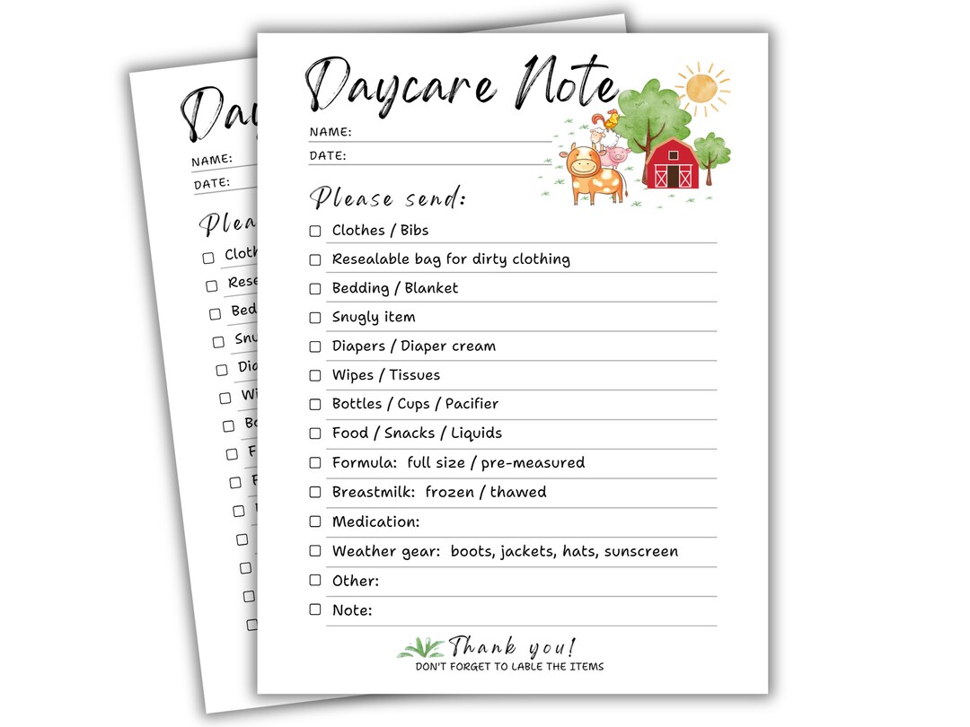 DAYCARE QUICK NOTE Home, Farm Animals, Daycare Card, Teacher Mail ...