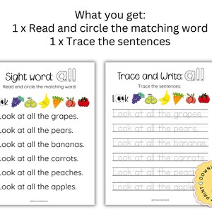 Sight Word ALL Worksheets, Handwriting, Spelling and Match Game ...