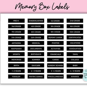 MEMORY Box TAB LABELS, Printable, School File Box, Kids School Years ...