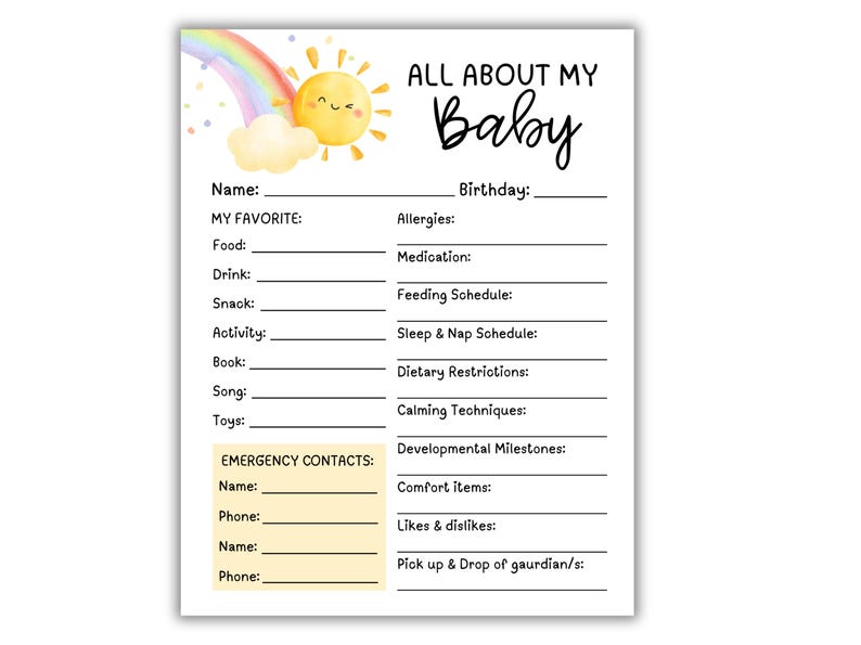 All About My Baby, First Day Daycare, Childcare, Babysitter, Childcare ...