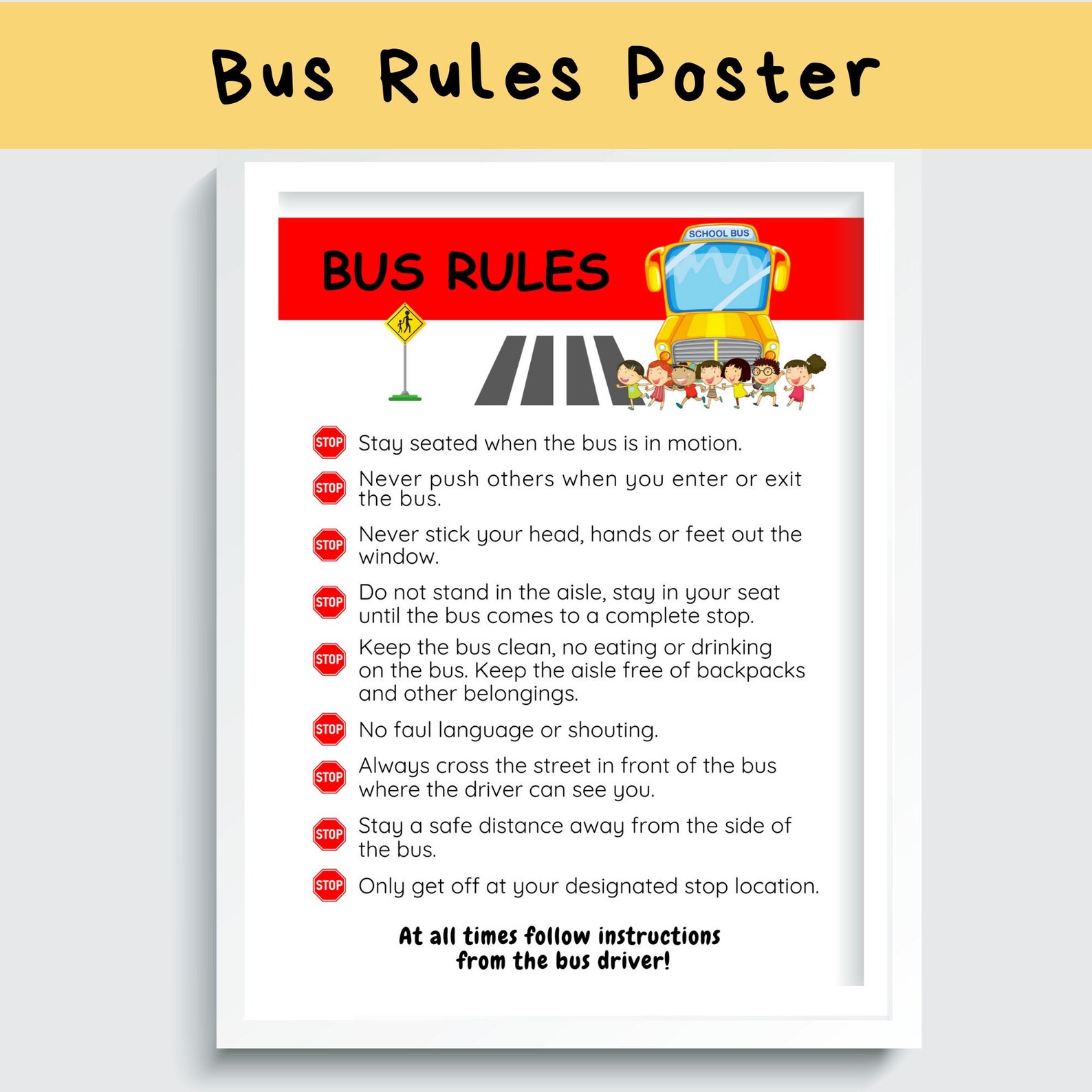 School Bus Rules, Teach Safety Rules, Back to School, Instant Download ...