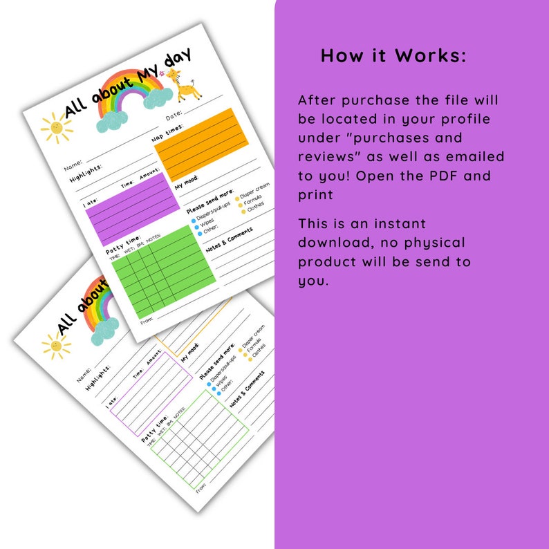 All About My Day, Daycare Report Mail, Daycare Daily Log, Potty Log ...