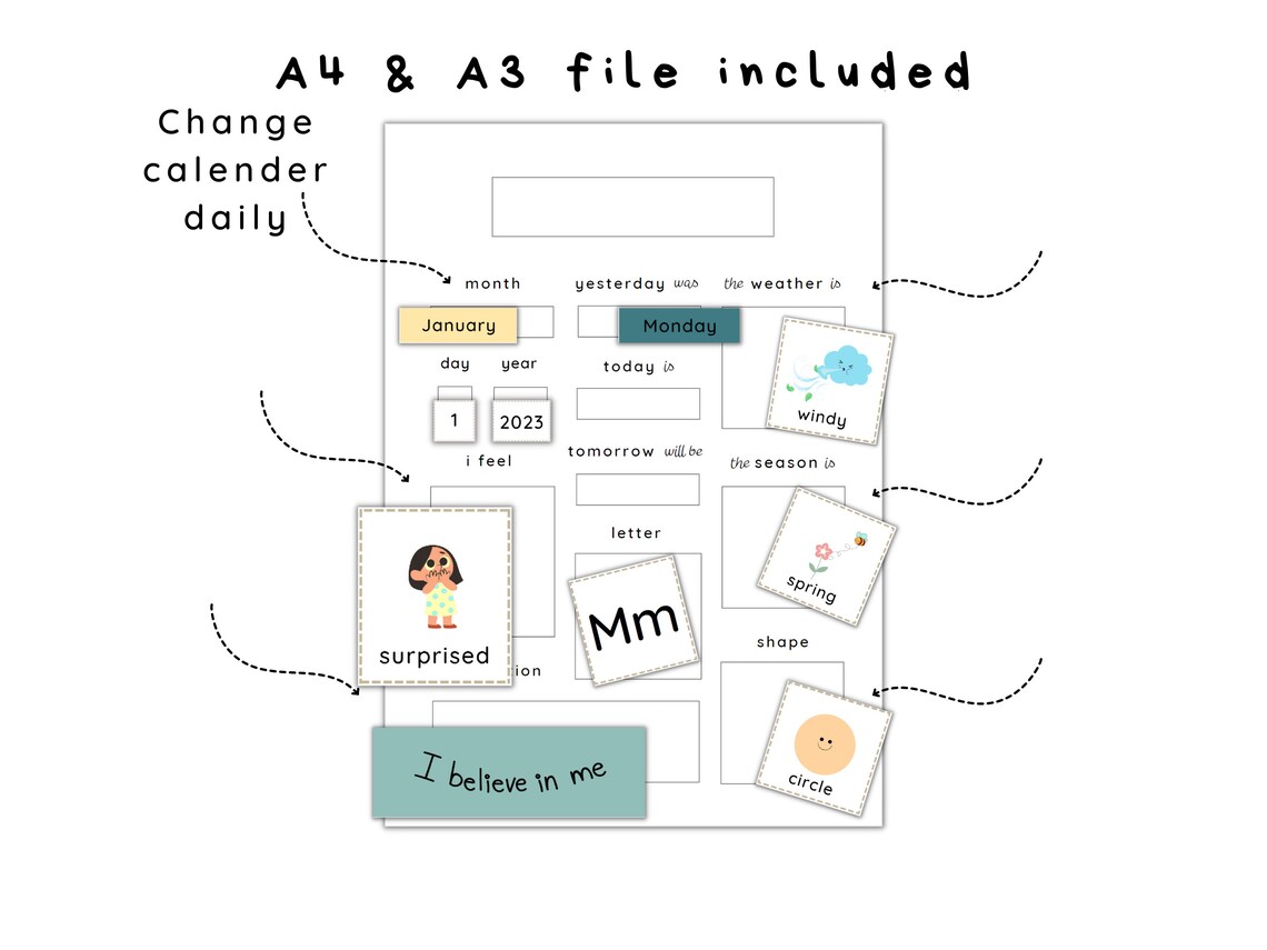 Daily Morning Board Circle Time Calendar Weather Seasons Affirmations ...