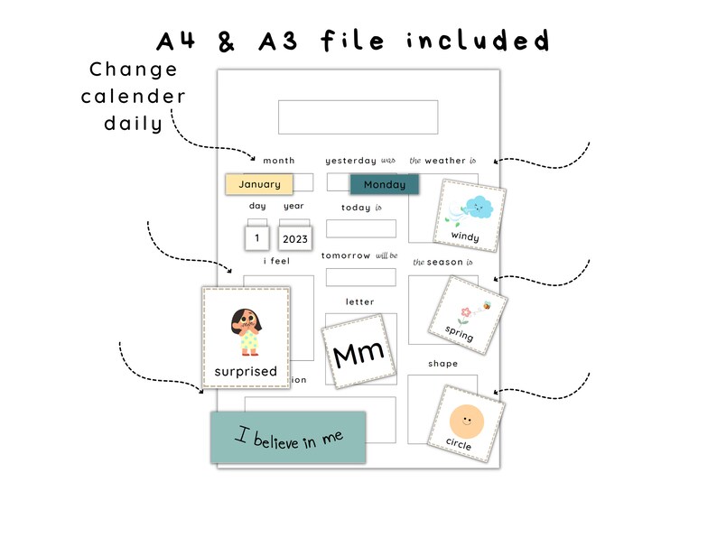 Daily Morning Board Circle Time Calendar Weather Seasons Affirmations ...