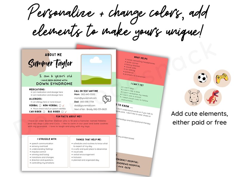 About Me Down Syndrome SPECIAL NEEDS Page, Back to School, Editable ...