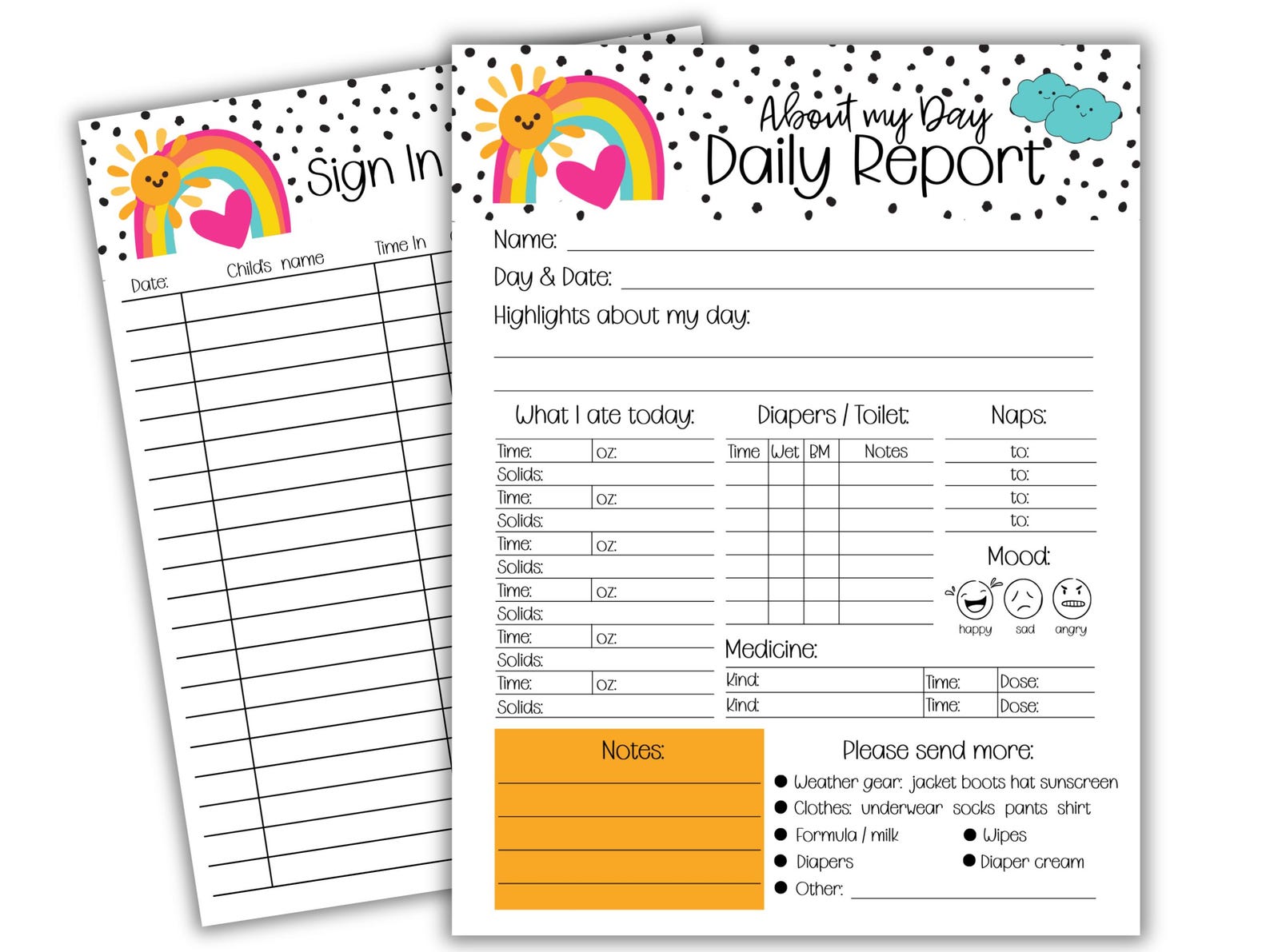 Daily Report All About My Day, Daily Log for Daycare, Preschool, Nanny ...