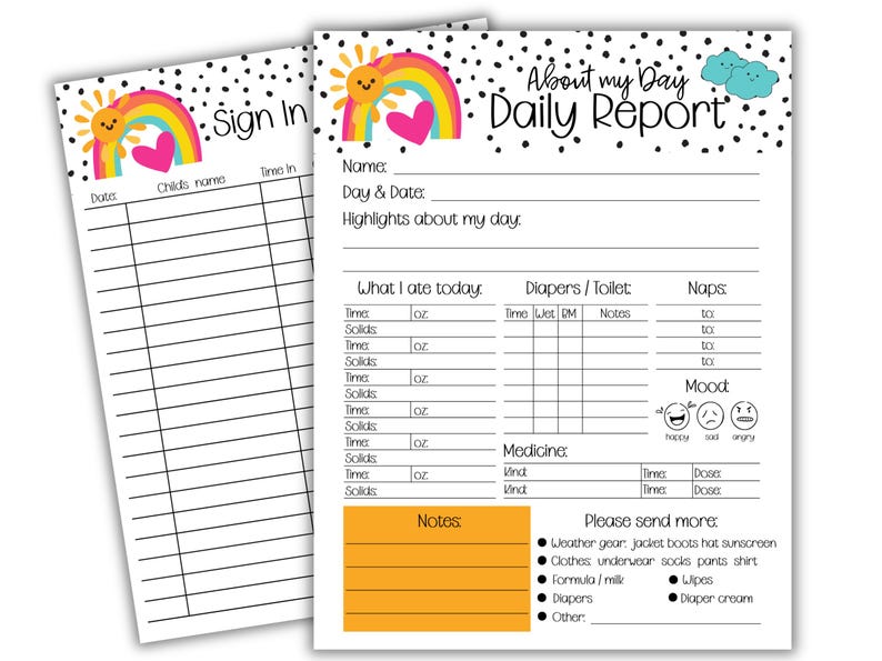 Daily Report All About My Day, Daily Log for Daycare, Preschool, Nanny ...