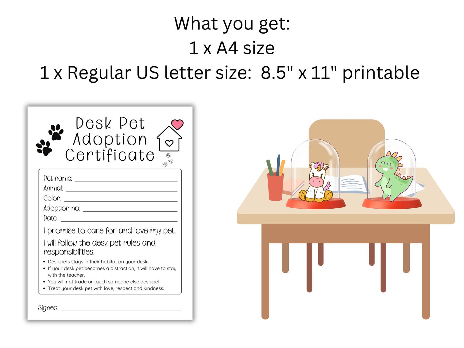 Desk Pet Adoption Certificate Printable, Desk Pet Habitat, Teacher Desk ...