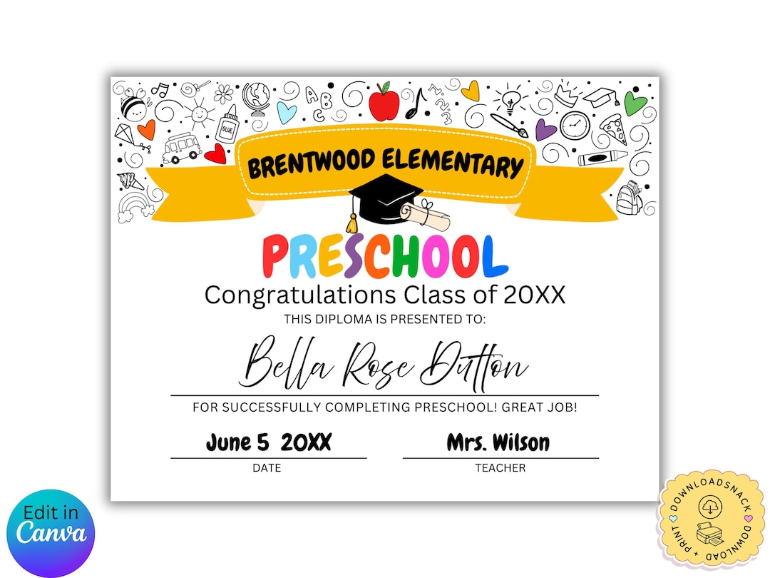 Editable Preschool Graduation Certificate, Last Day of Kindergarten ...