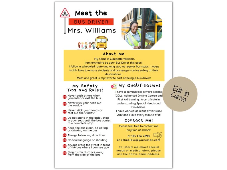 Meet the Bus Driver Letter Editable Canva Template Back to - Etsy