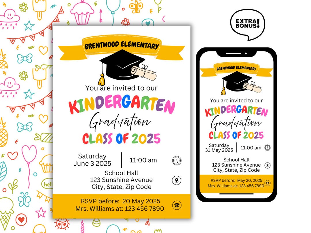 Editable Kindergarten Graduation Invitation, Last Day of School ...