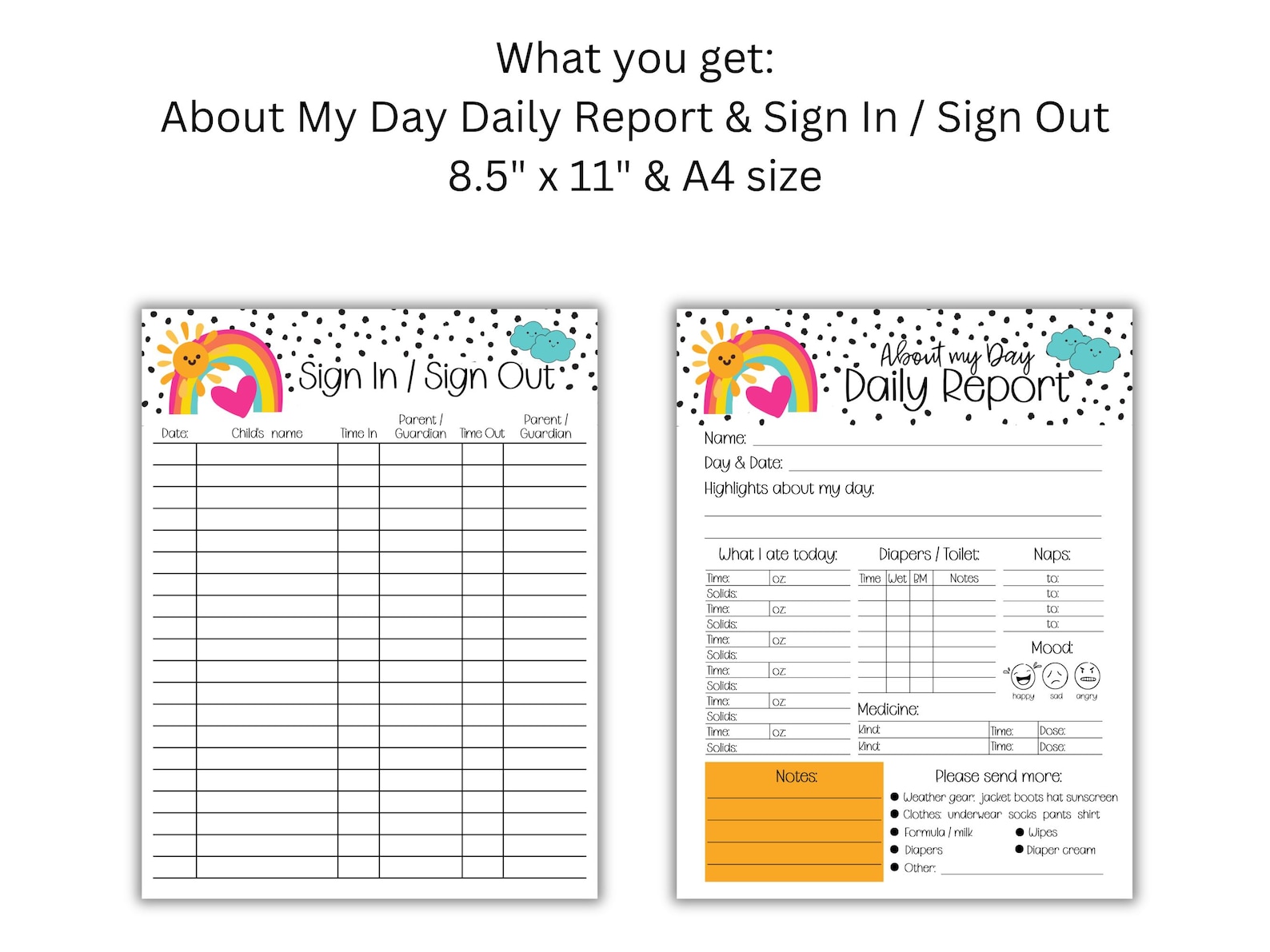 Daily Report All About My Day, Daily Log for Daycare, Preschool, Nanny ...