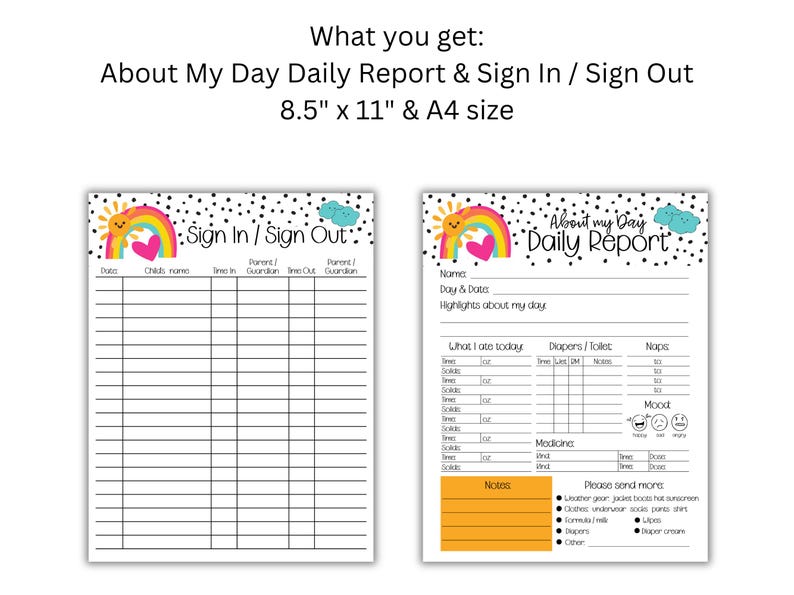 Daily Report All About My Day, Daily Log for Daycare, Preschool, Nanny ...