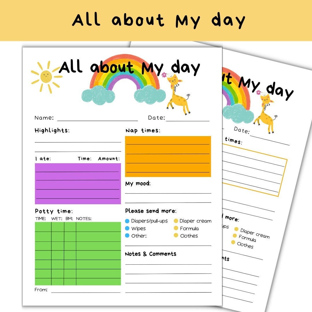 All About My Day, Daycare Report Mail, Daycare Daily Log, Potty Log ...