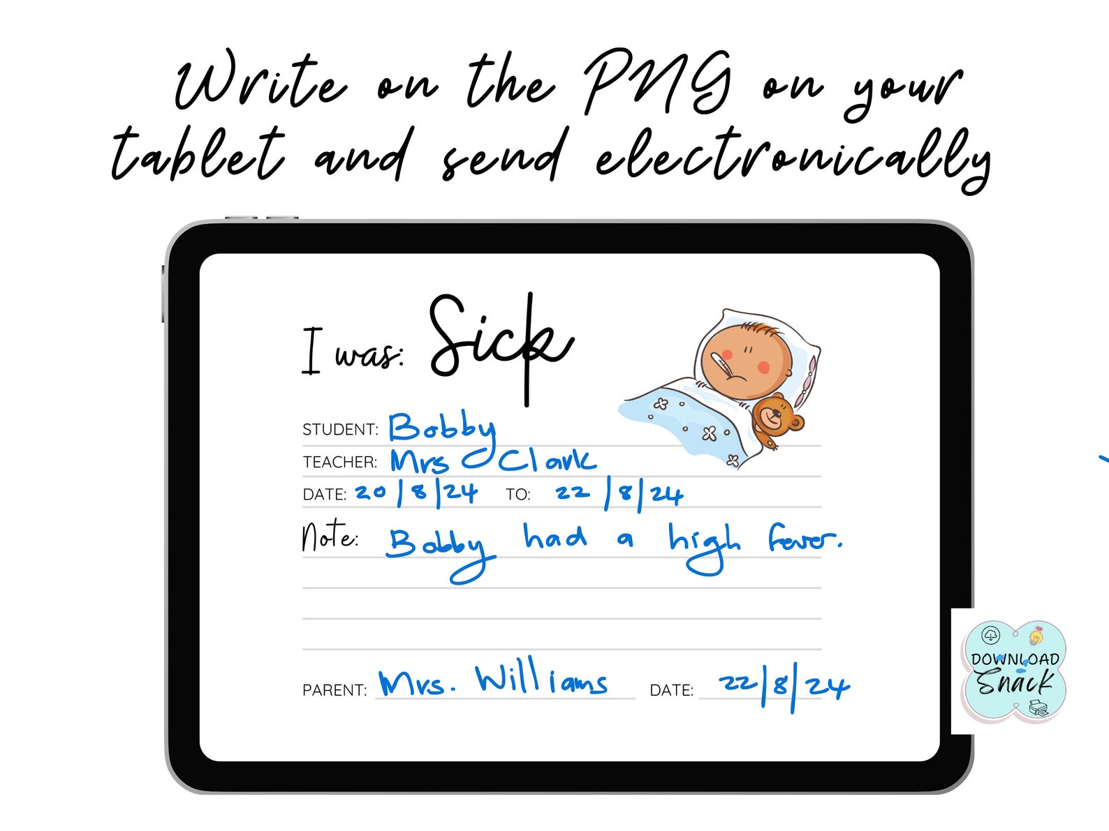 I WAS SICK Note From Home to School, Parent Note for Teacher, Parent ...