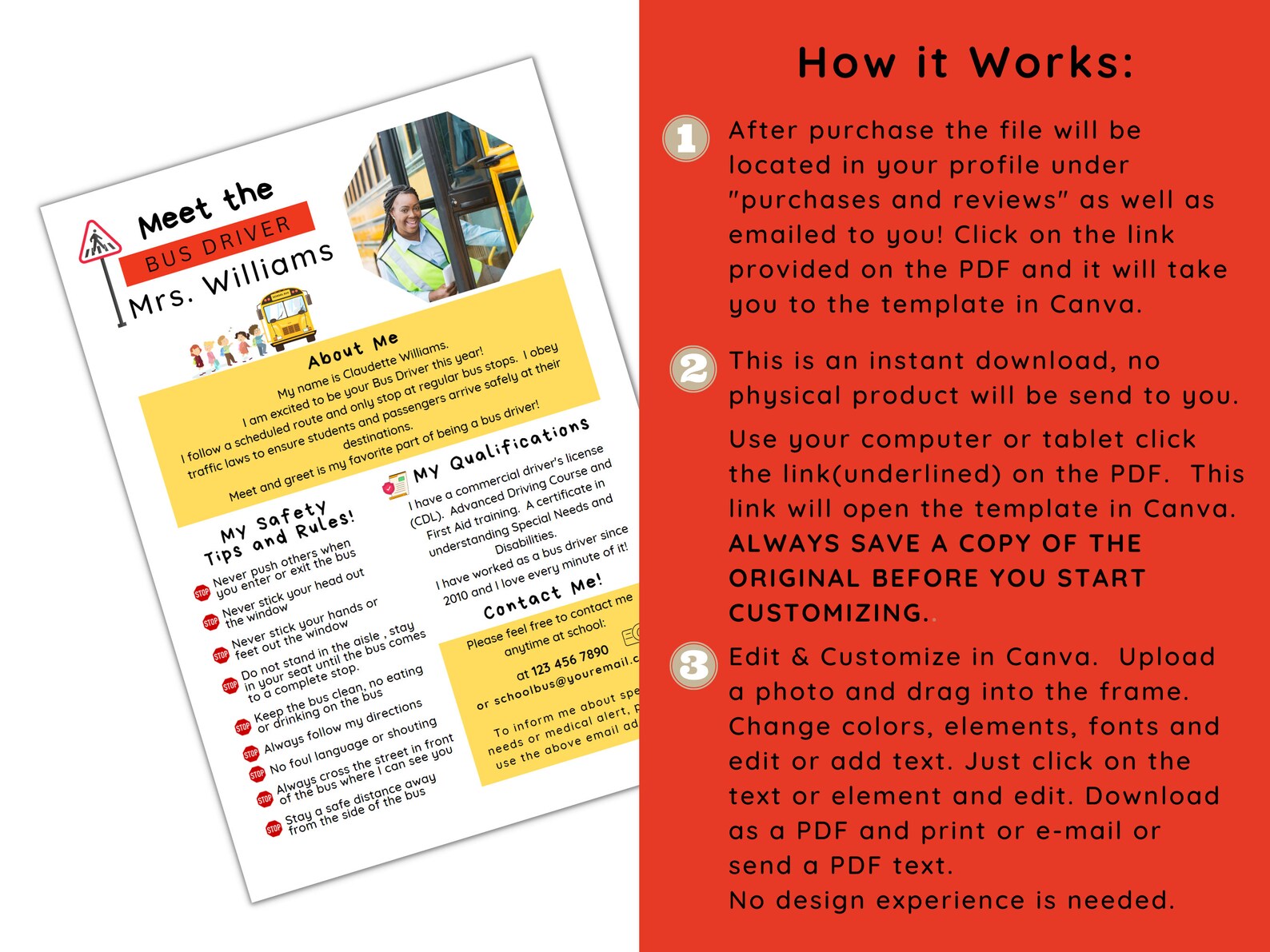 Meet the Bus Driver Letter Editable Canva Template Back to School Note ...