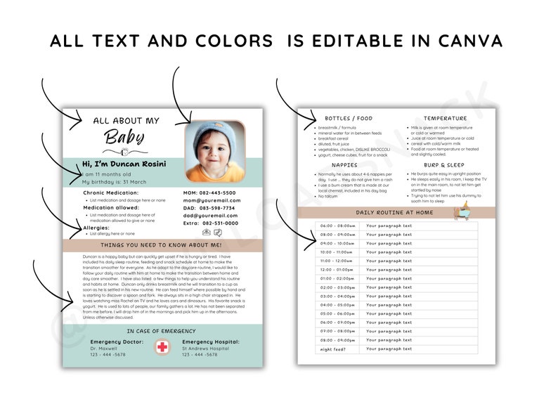 All About Me, Baby, First Day of Daycare, Childcare, Babysitter ...