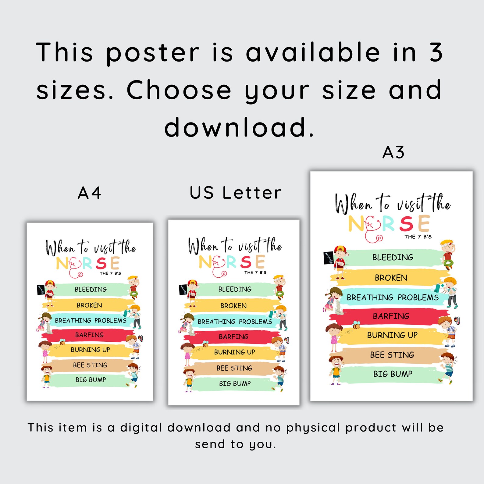 When to Visit the SCHOOL NURSE 7 B's Office Posters, School Health ...