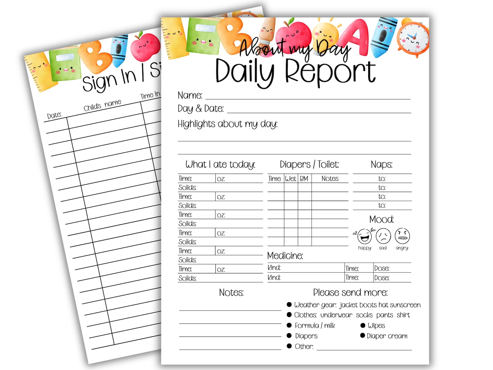 Daily Report All About My Day, Daily Log for Daycare, Preschool, Nanny ...