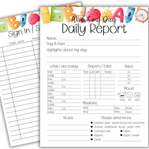 Daily Report All About My Day, Daily Log for Daycare, Preschool, Nanny ...