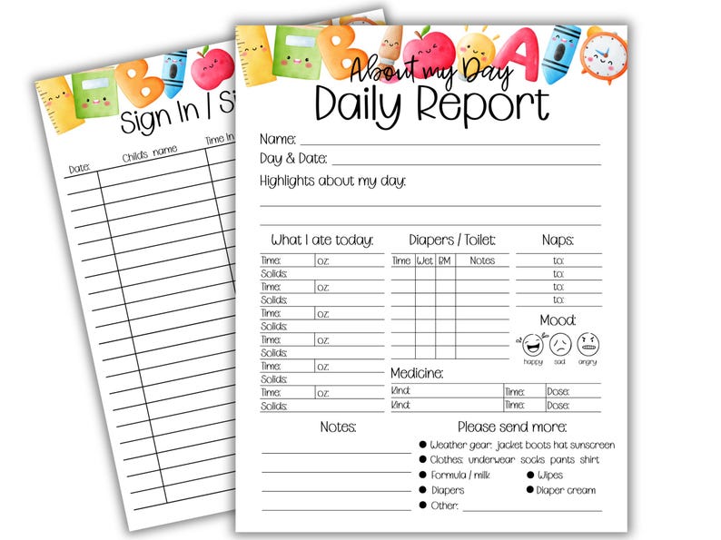 Daily Report All About My Day, Daily Log for Daycare, Preschool, Nanny ...