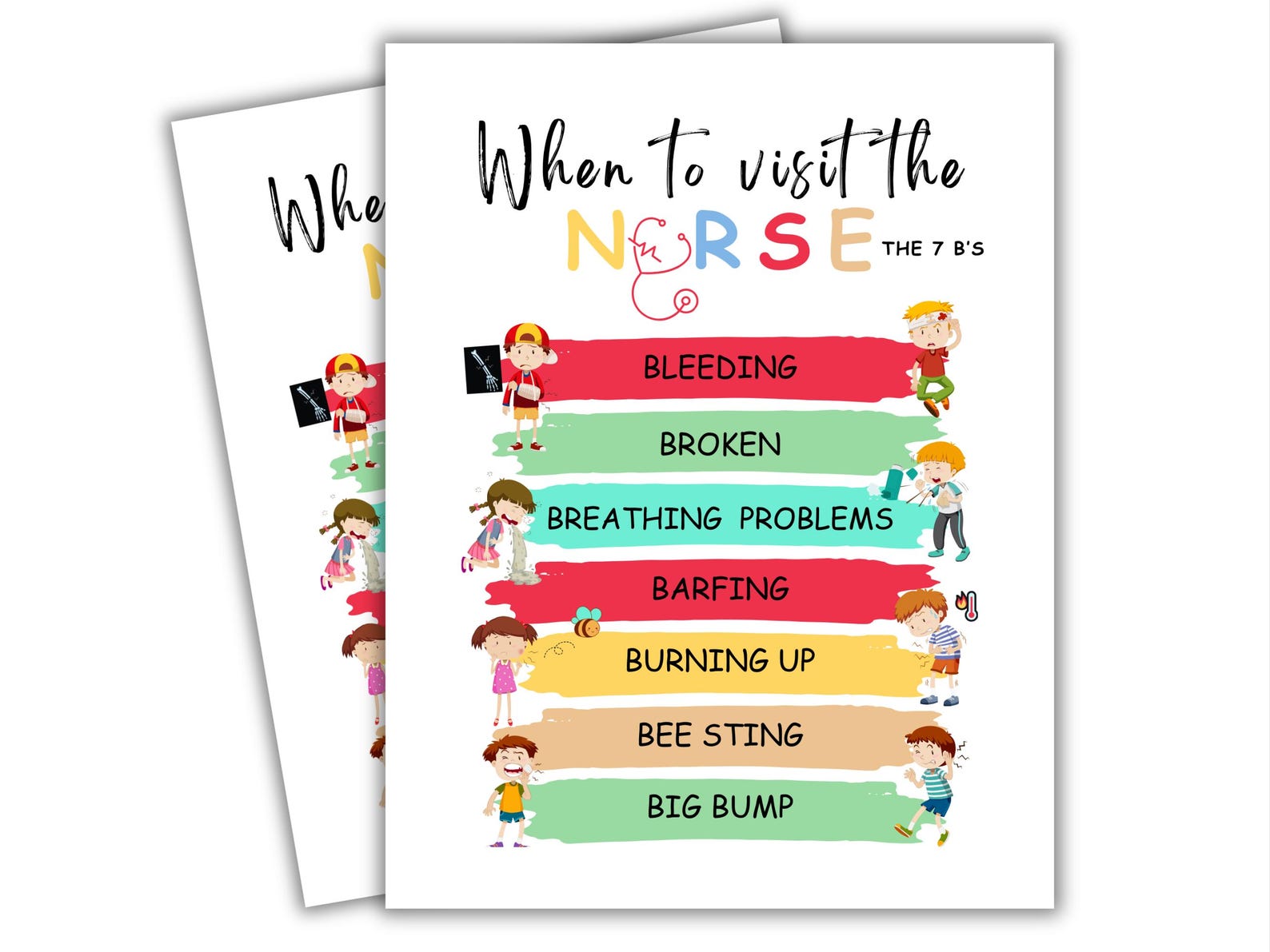 When to Visit the SCHOOL NURSE 7 B's Office Posters, School Health ...