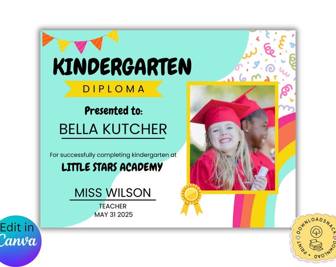 Editable Graduation Certificate With Photo, Preschool Diploma ...