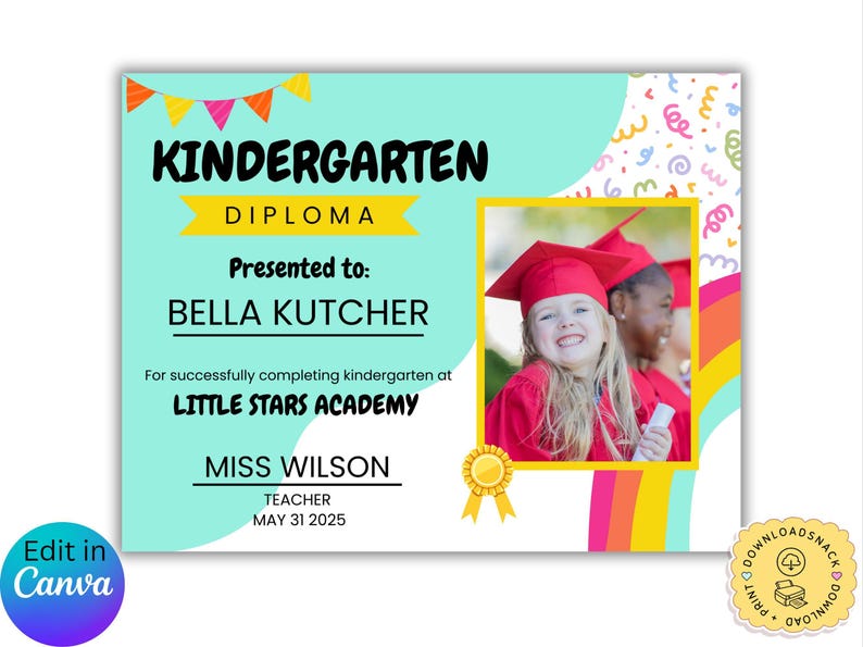 Editable Preschool Graduation Certificate With Photo, Kindergarten ...