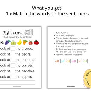 Sight Word ALL Worksheets, Handwriting, Spelling and Match Game ...