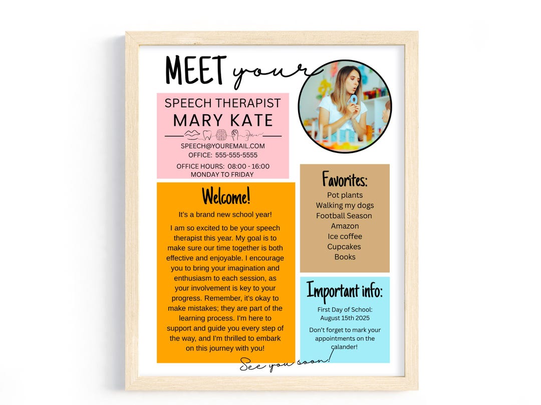 Meet the Speech Language Therapist SLP Letter, Printable Back to School ...