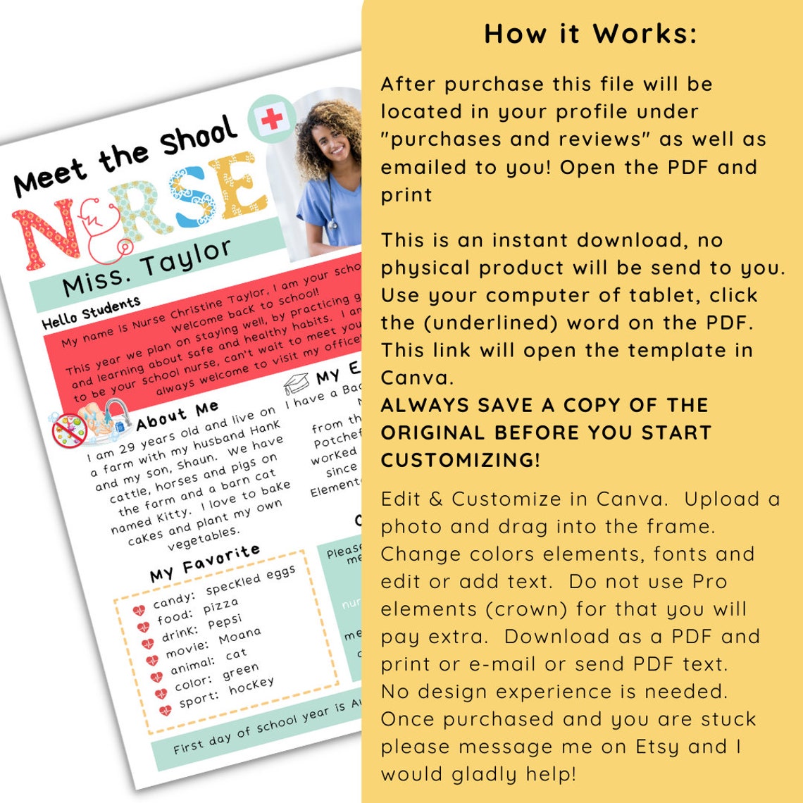 Meet the School Nurse Letter Printable Back to School Note Editable ...