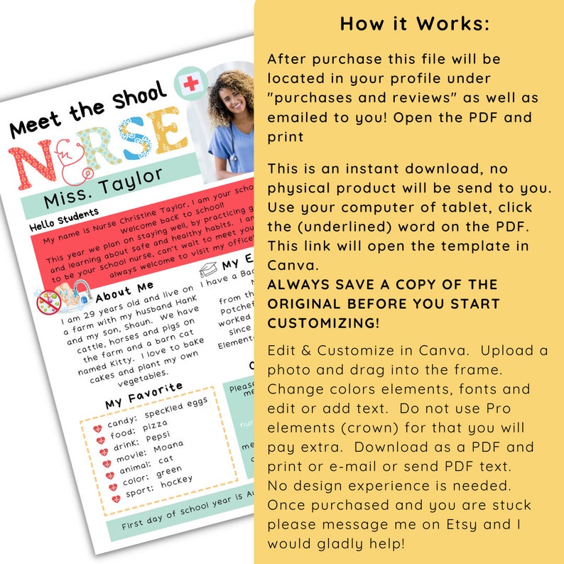 Meet the School Nurse Letter Printable Back to School Note Editable ...