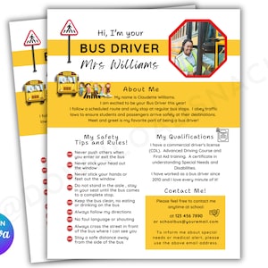 Meet the Bus Driver Letter Editable Canva Template Back to School Note ...