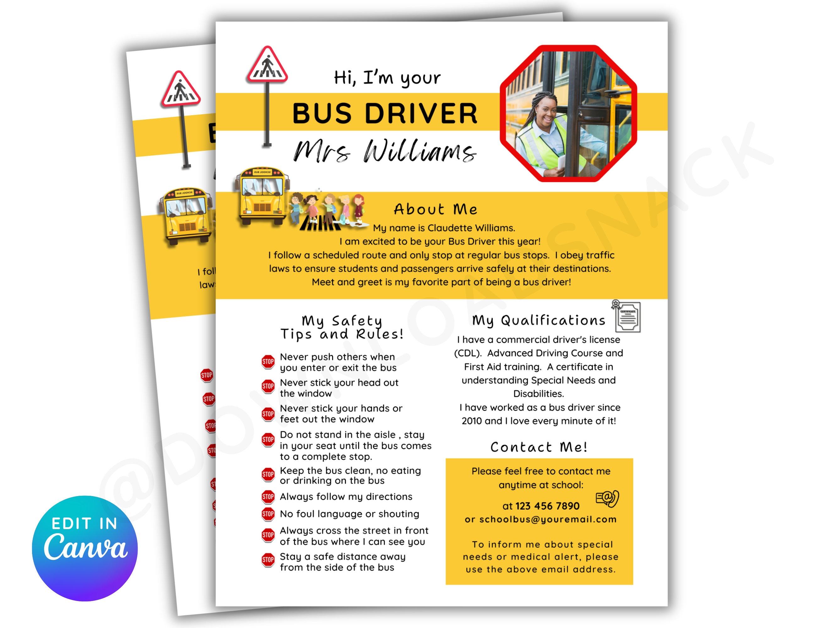 Meet the Bus Driver Letter Editable Canva Template Back to School Note ...
