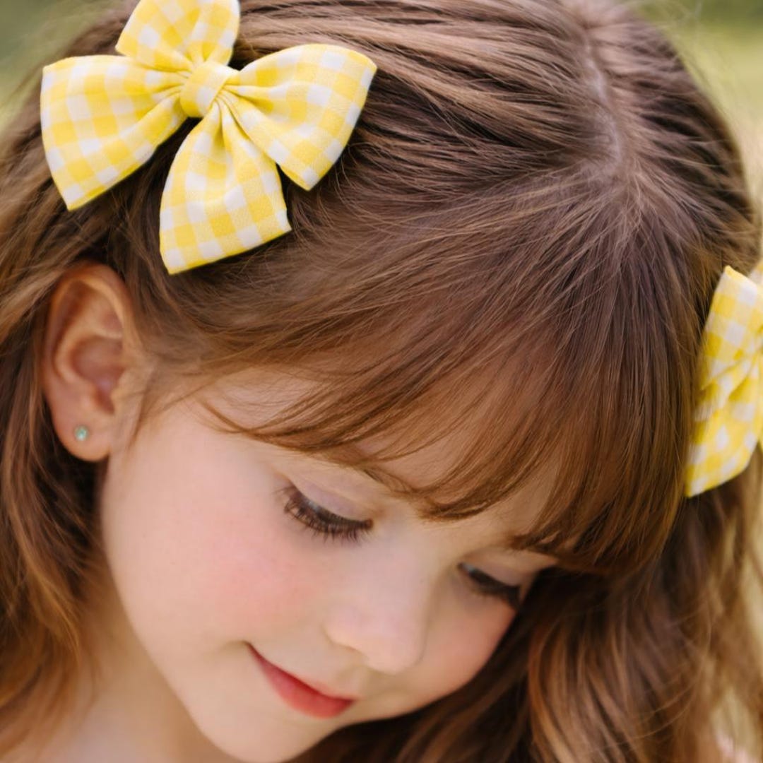 Goldilocks Hair Bows - Yellow Gingham Hair Bow Clips - Etsy
