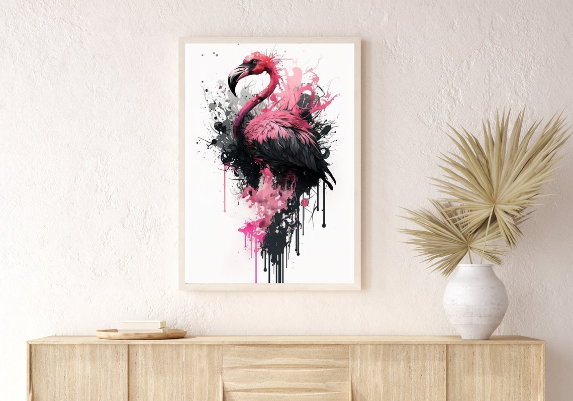 Abstract Flamingo Art Print, Pink Black Bird (digital Download) - Etsy