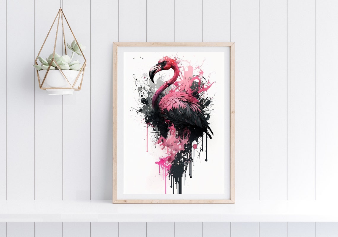 Abstract Flamingo Art Print, Pink Black Bird (digital Download) - Etsy