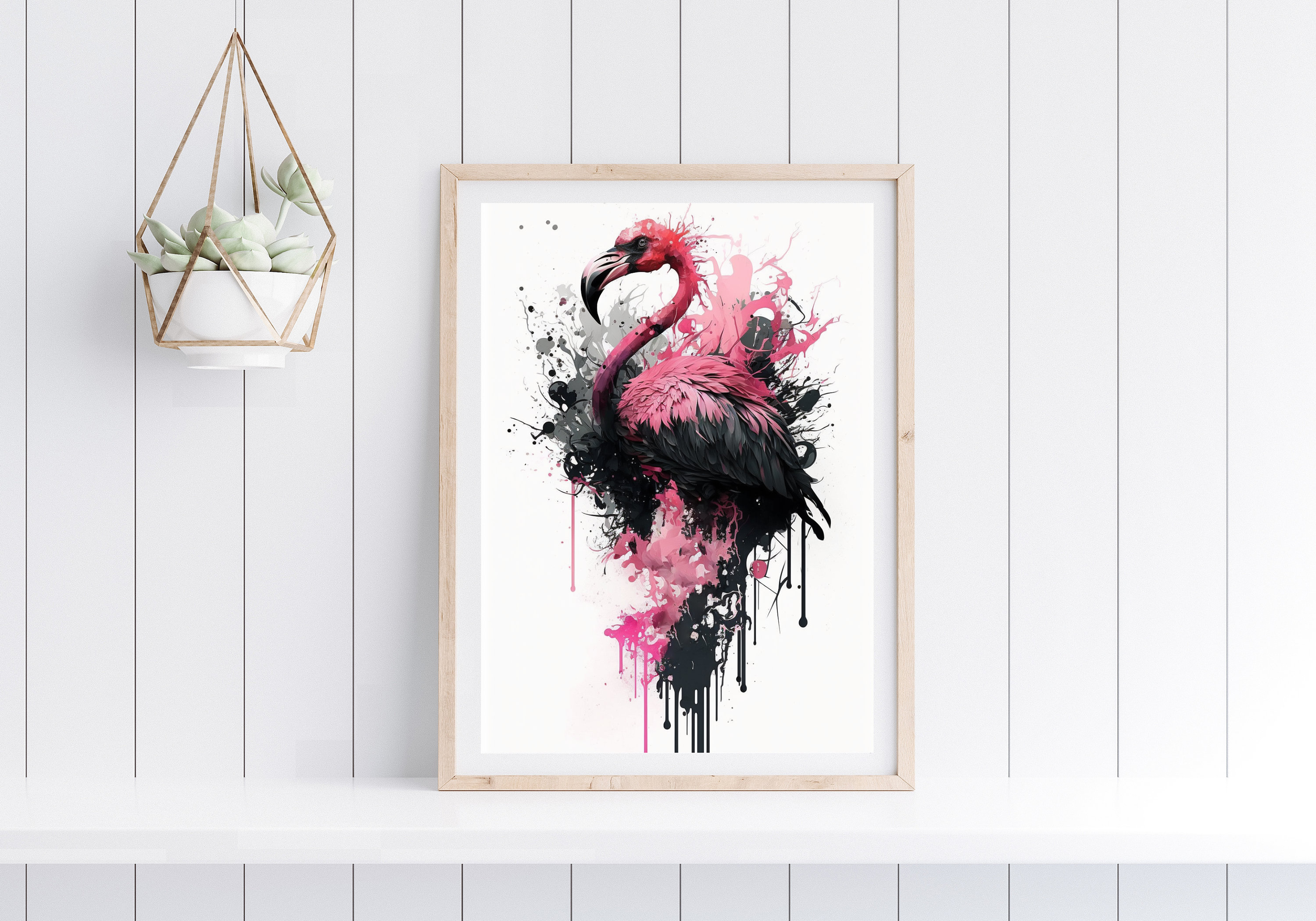 Abstract Flamingo Art Print, Pink Black Bird (digital Download) - Etsy