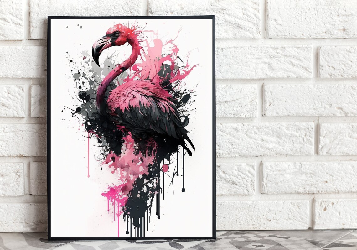Abstract Flamingo Art Print, Pink Black Bird (digital Download) - Etsy