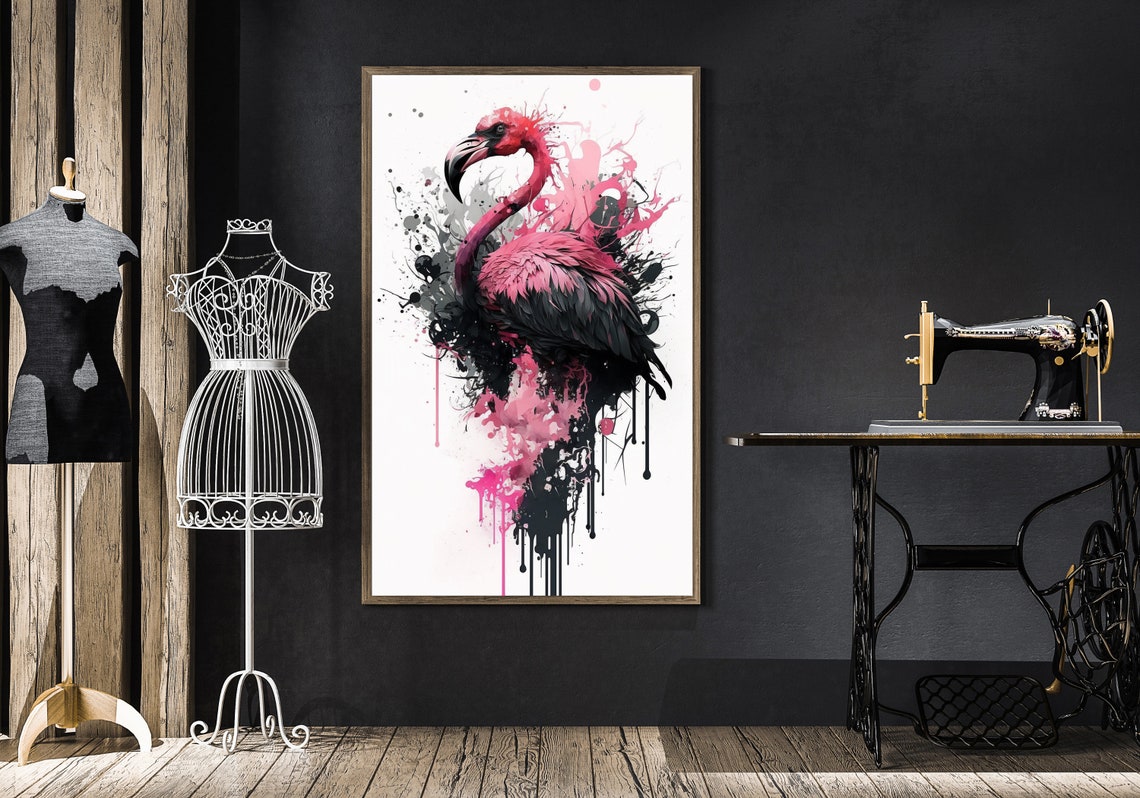 Abstract Flamingo Art Print, Pink Black Bird (digital Download) - Etsy