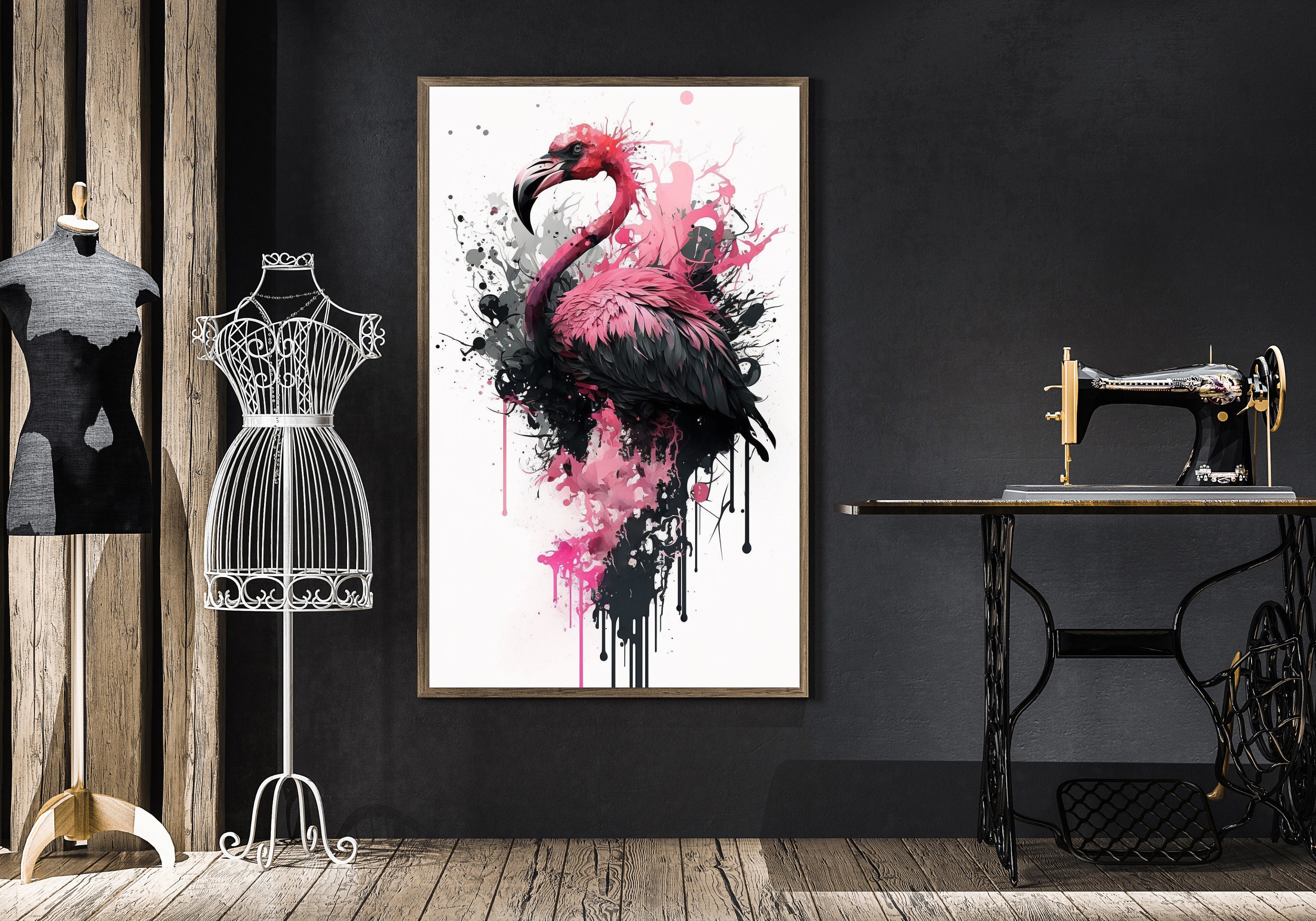 Abstract Flamingo Art Print, Pink Black Bird (digital Download) - Etsy