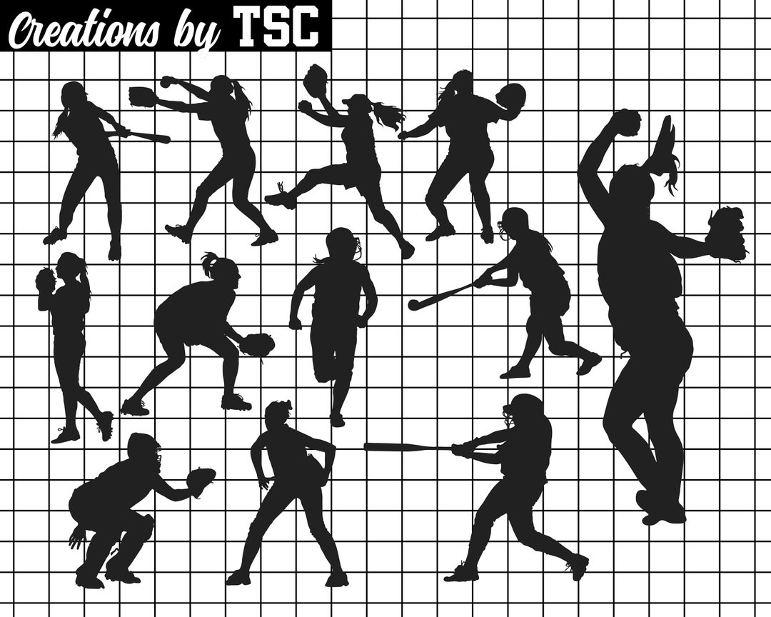 Softball Silhouettes| Digital Download | .PNG .SVG | Circuit Ready ...
