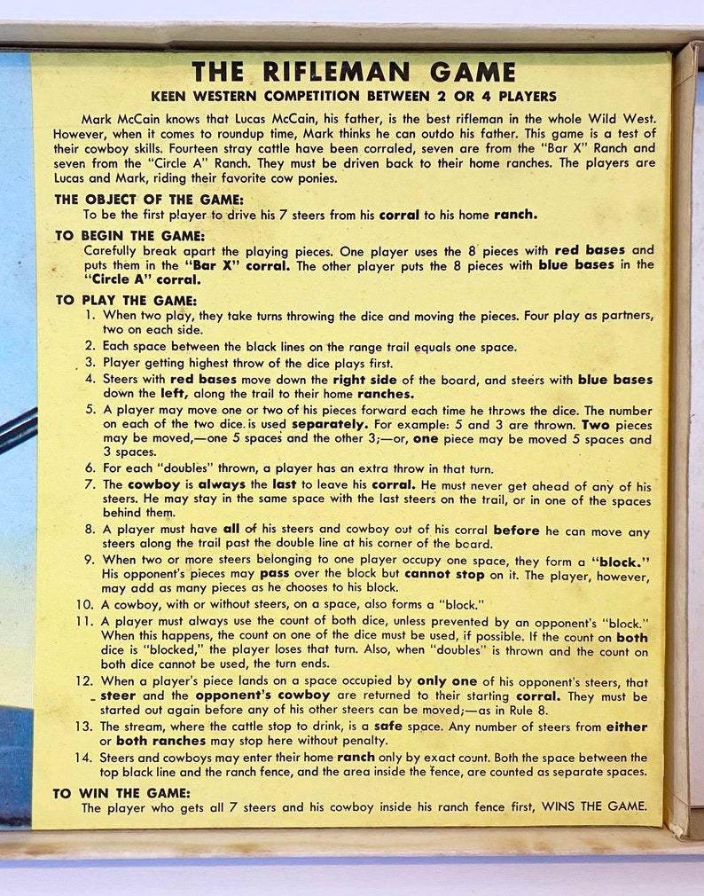 Vintage 1959 the Rifleman Game. Very Rare Board Game. Made - Etsy