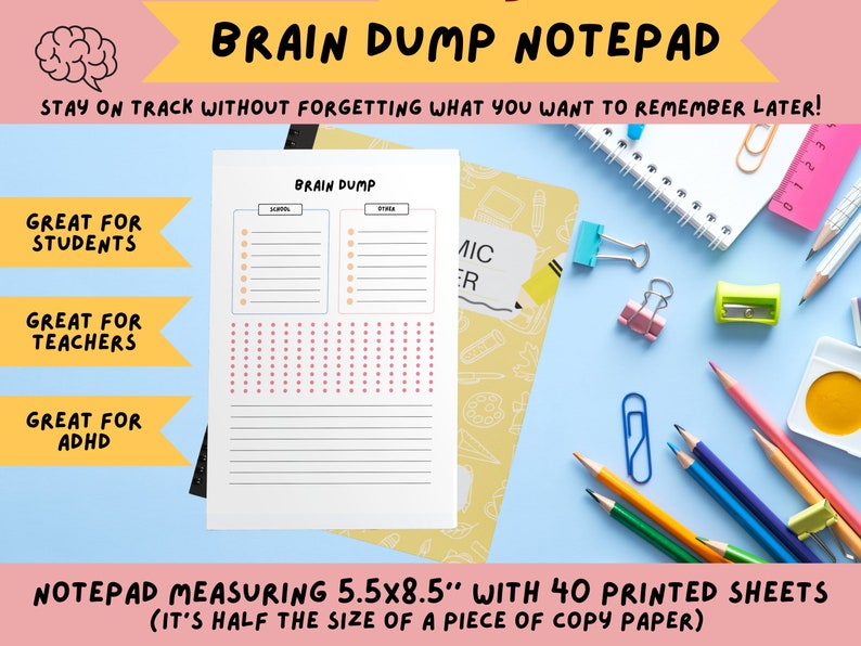 Brain Dump Notepad a to Do List ADHD Daily Productivity Thoughts ...