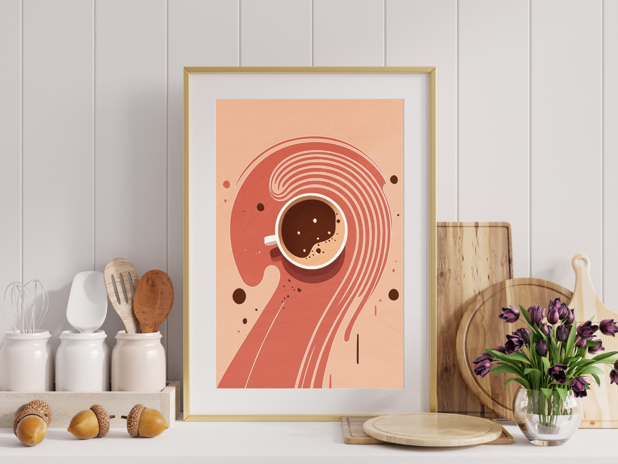 Rosa Spiral Kaffee Digitale Wandkunst Vintage Kaffee Wand Kunst ...